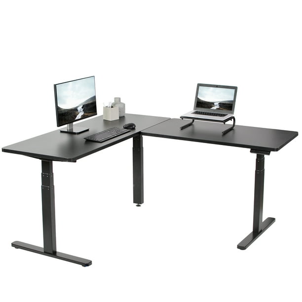 VIVO Electric Stand Up Corner Desk Workstation | Black Table Tops ...