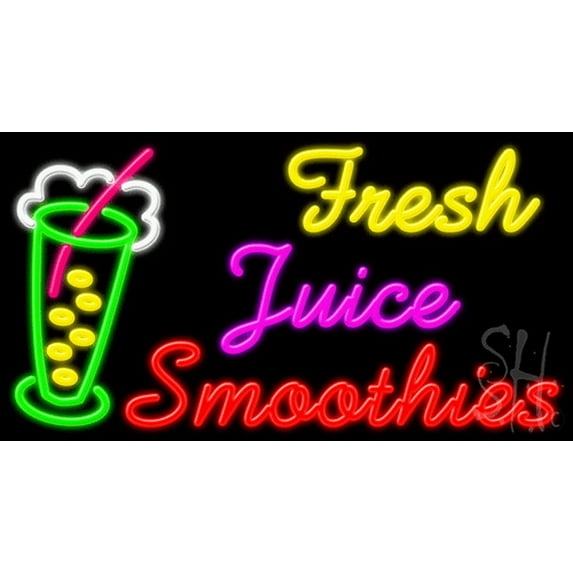 Fresh Juice Smoothies LED Neon Sign 13 x 24 - inches, Black Square Cut ...