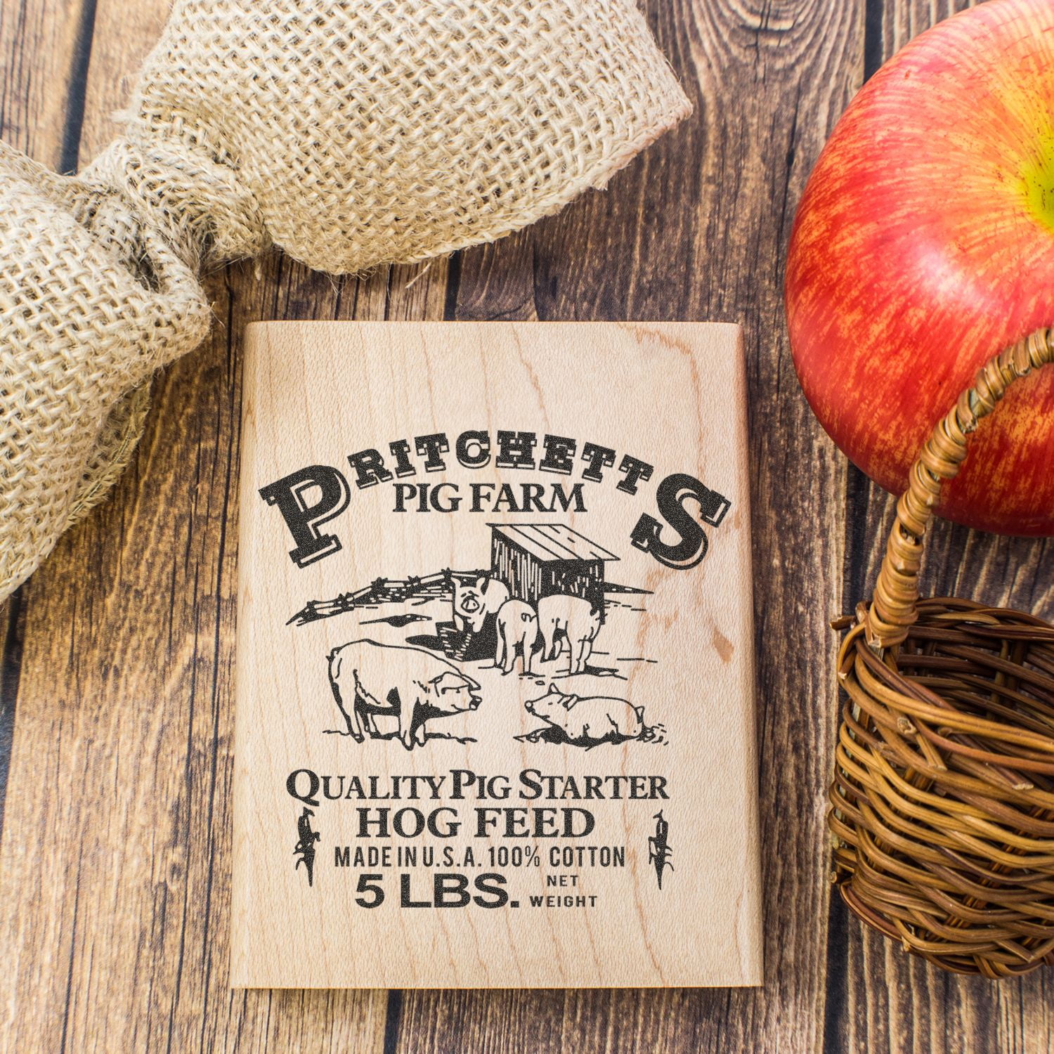 Hog Feed Label Art Rubber Stamp, Laser Engraved Craft Stamp on Wood ...
