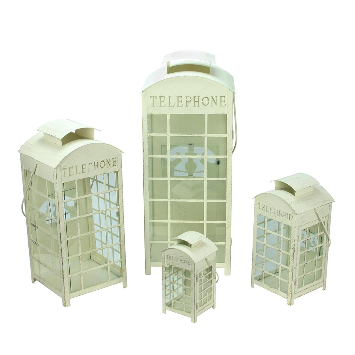 Set of 4 Weathered Cream and Gold Telephone Booth Glass Pillar Candle ...