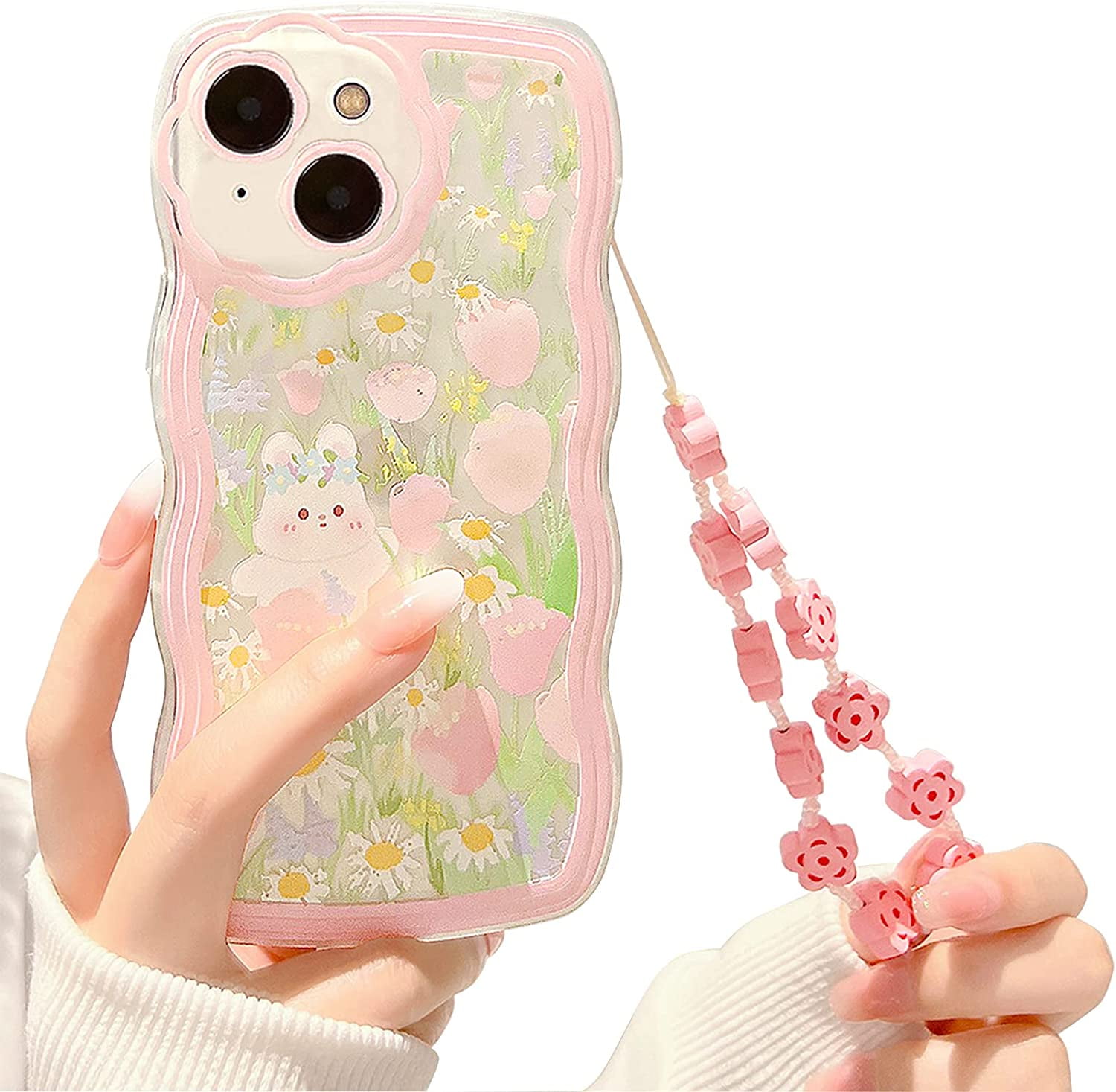 Compatible for iPhone 13 Case, Cute Clear Cartoon Floral Rabbit with ...