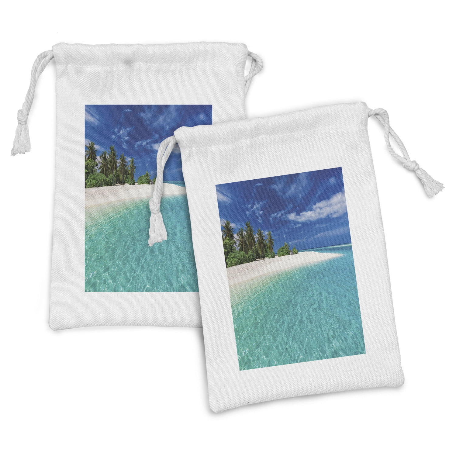Fiji Fabric Pouch Set of 2, Clear Still Waters Surrounding a Island ...