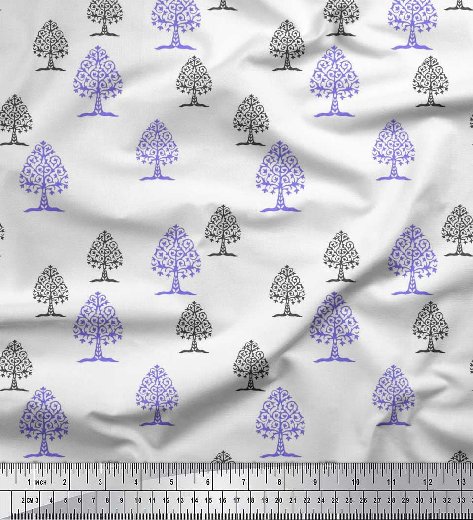Soimoi Satin Silk Fabric Tree Block Printed Craft Fabric by The Yard 42 ...