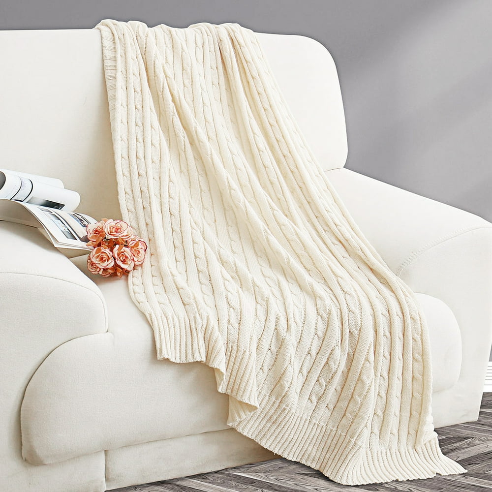 100% Cotton Throw Blanket Textured Solid Cable Knit Throw Couch Cover ...