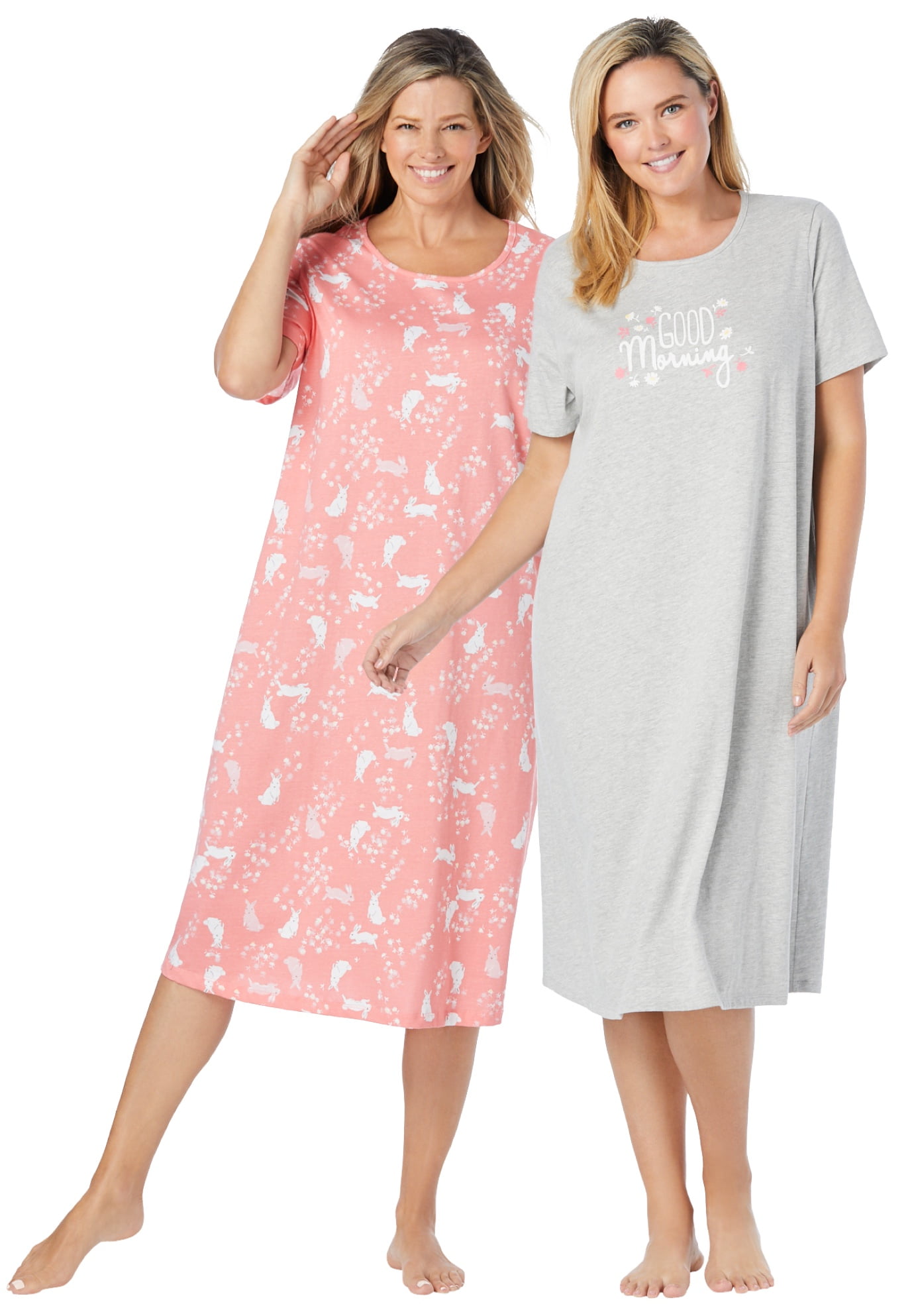 Dreams & Co. Women's Plus Size 2-Pack Long Sleepshirts Nightgown ...