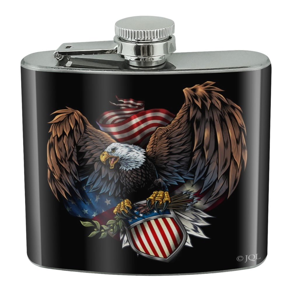 Patriotic Eagle USA American Flag Shield Stainless Steel 5oz Hip Drink ...
