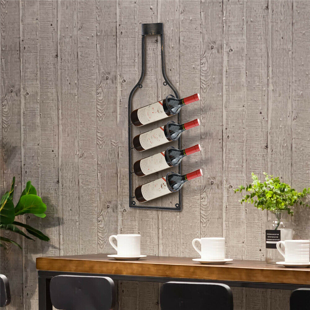 Wall Mount Metal Wine Rack Wine Bottle Shelf Holds 4 Bottles Organizer ...