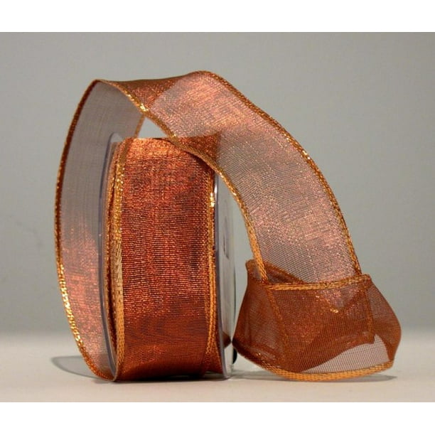 Ribbon Bazaar Wired Woven Shimmer Edge Metallic Sheer 1-1/2 inch Copper ...