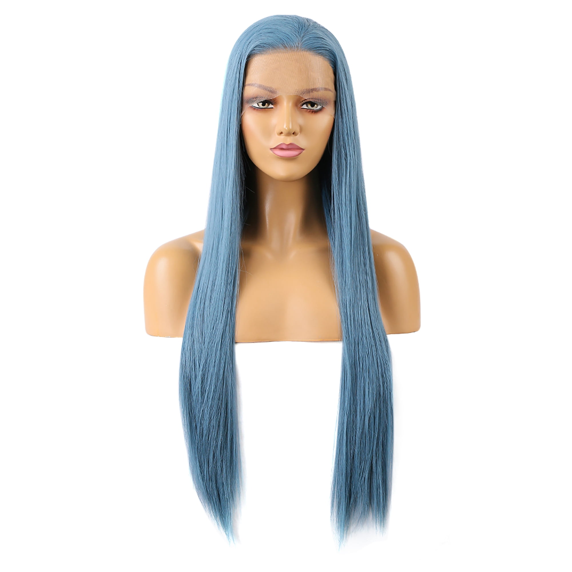 Unique Bargains Lace Front Wigs for Women 24" Sea Blue Long Straight ...