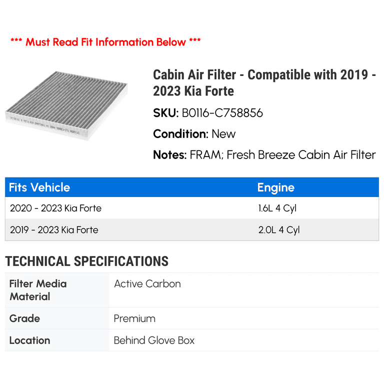 Kia forte cabin air filter store