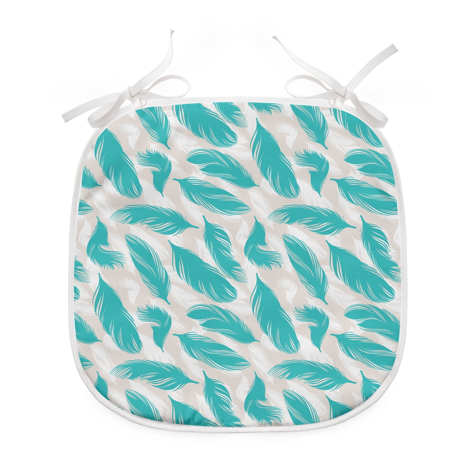 Turquoise Dining Chair Pad, Quills Design Bird Feathers Abstract Animal ...