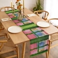 Abstract Green Pink Blue Cotton Linen Table Runner Modern Blurry Garden ...