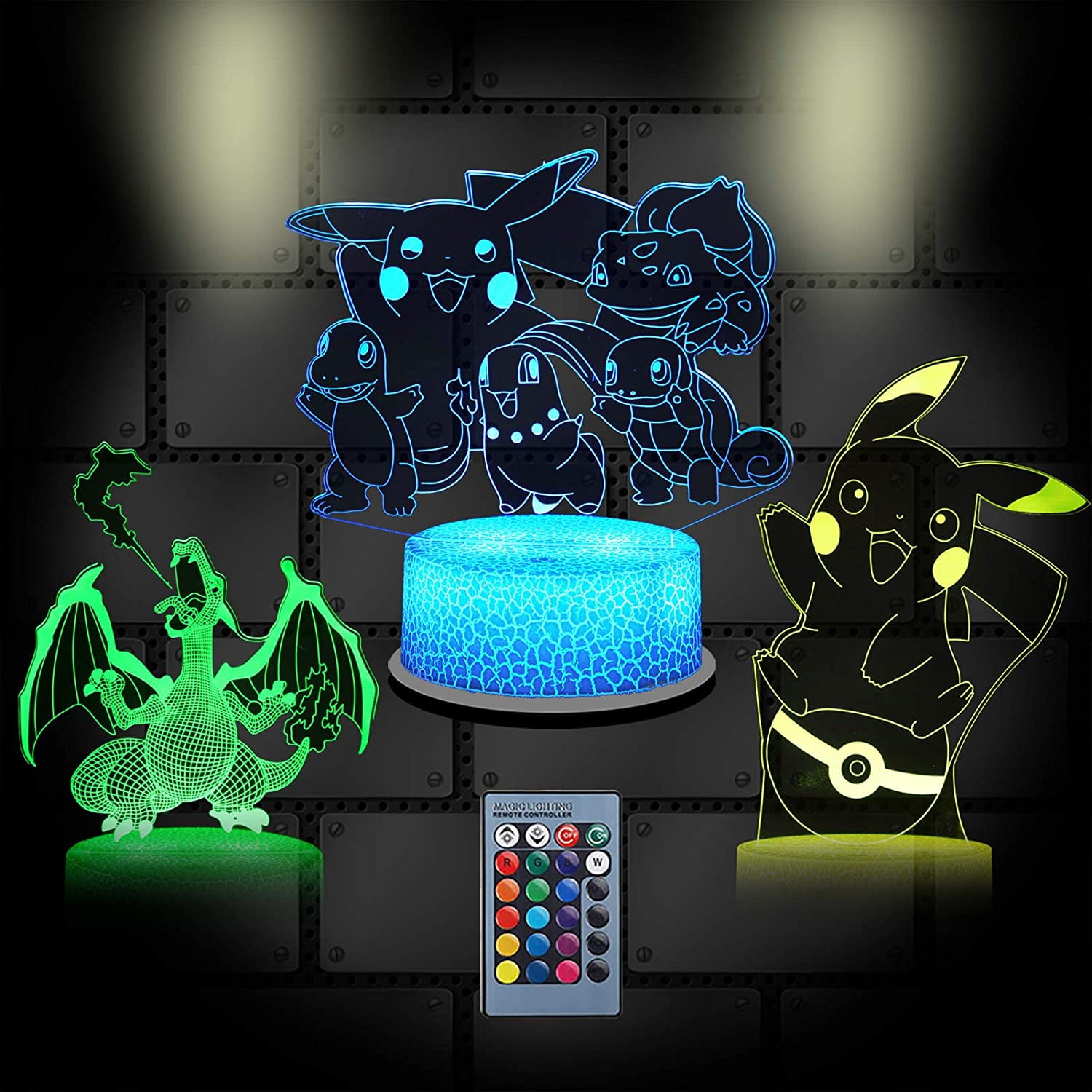 led light 3D Led Anime Lamp 3D Pokemon Pikachu Happy desk lamp RGB Base ...