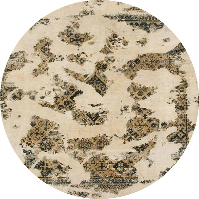 Ahgly Company Indoor Round Abstract Dark Gold Brown Abstract Area Rugs ...