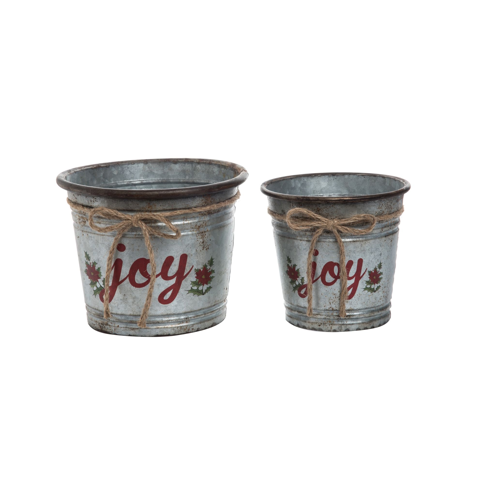 Set of 2 Red and Gray Galvanized Christmas Joy Containers 9" - Walmart.com