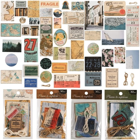 120 Piece Vintage Scrapbook Stamp Stickers Aged Antique Stickers ...
