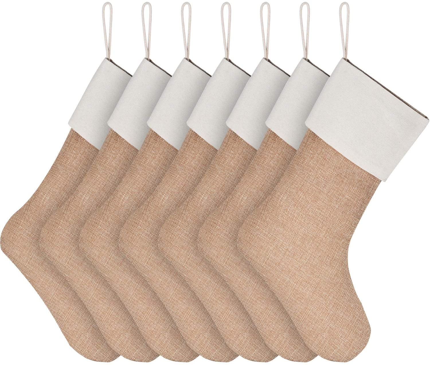 Cosmonic 16'' Burlap Xmas Stockings Fireplace Hanging Beige Christmas ...