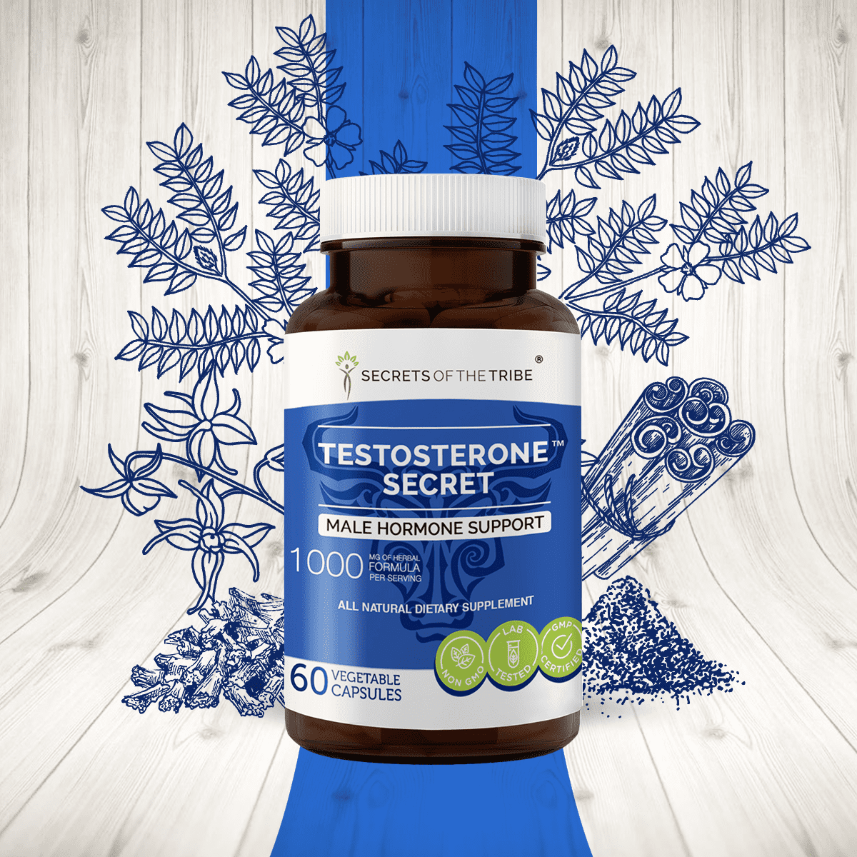 Testosterone Secret 60 Capsules, 500 mg, Pine Pollen, Astragalus ...