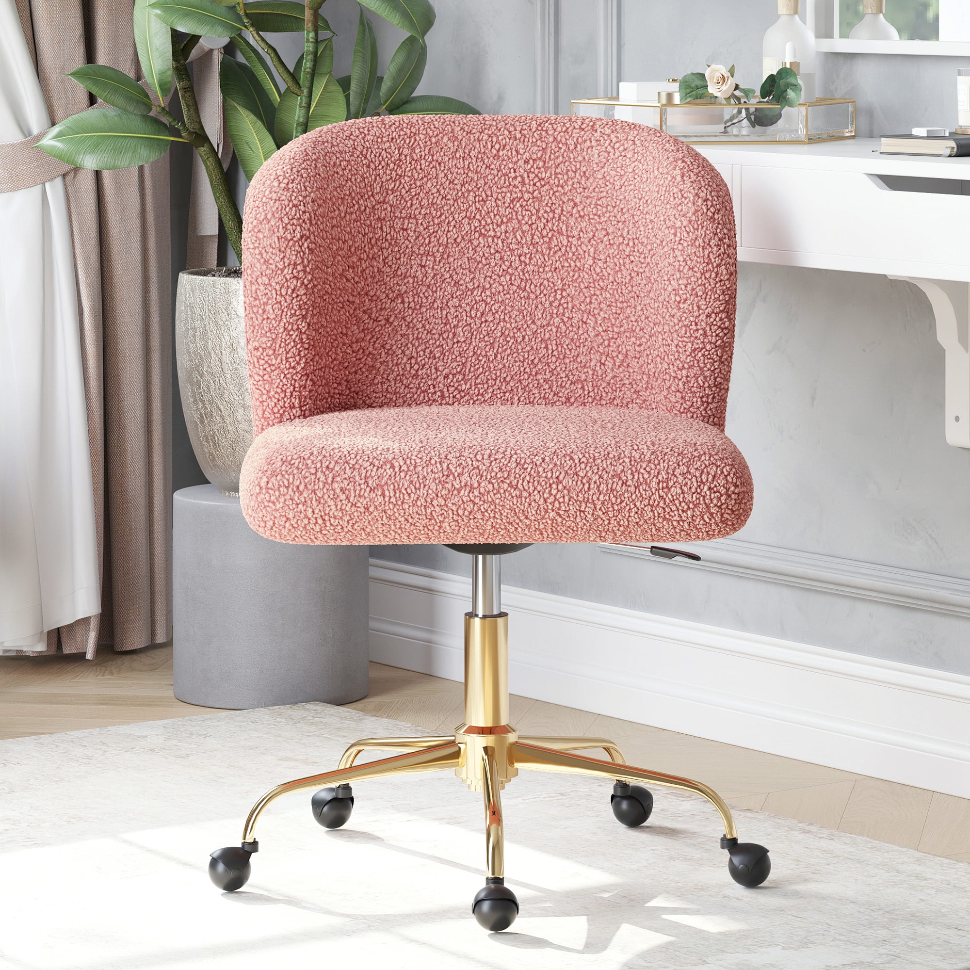 BELLEZE Modern Upholstered Boucle Desk Chair with Swivel Wheels and ...