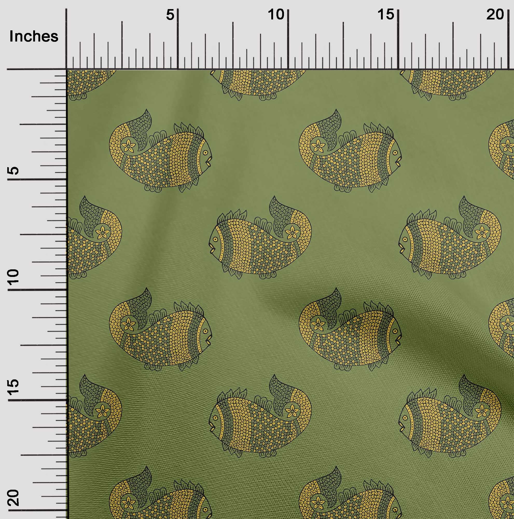 oneOone Silk Tabby Fabric Fish Block Print Fabric By Yard 42 Inch Wide ...