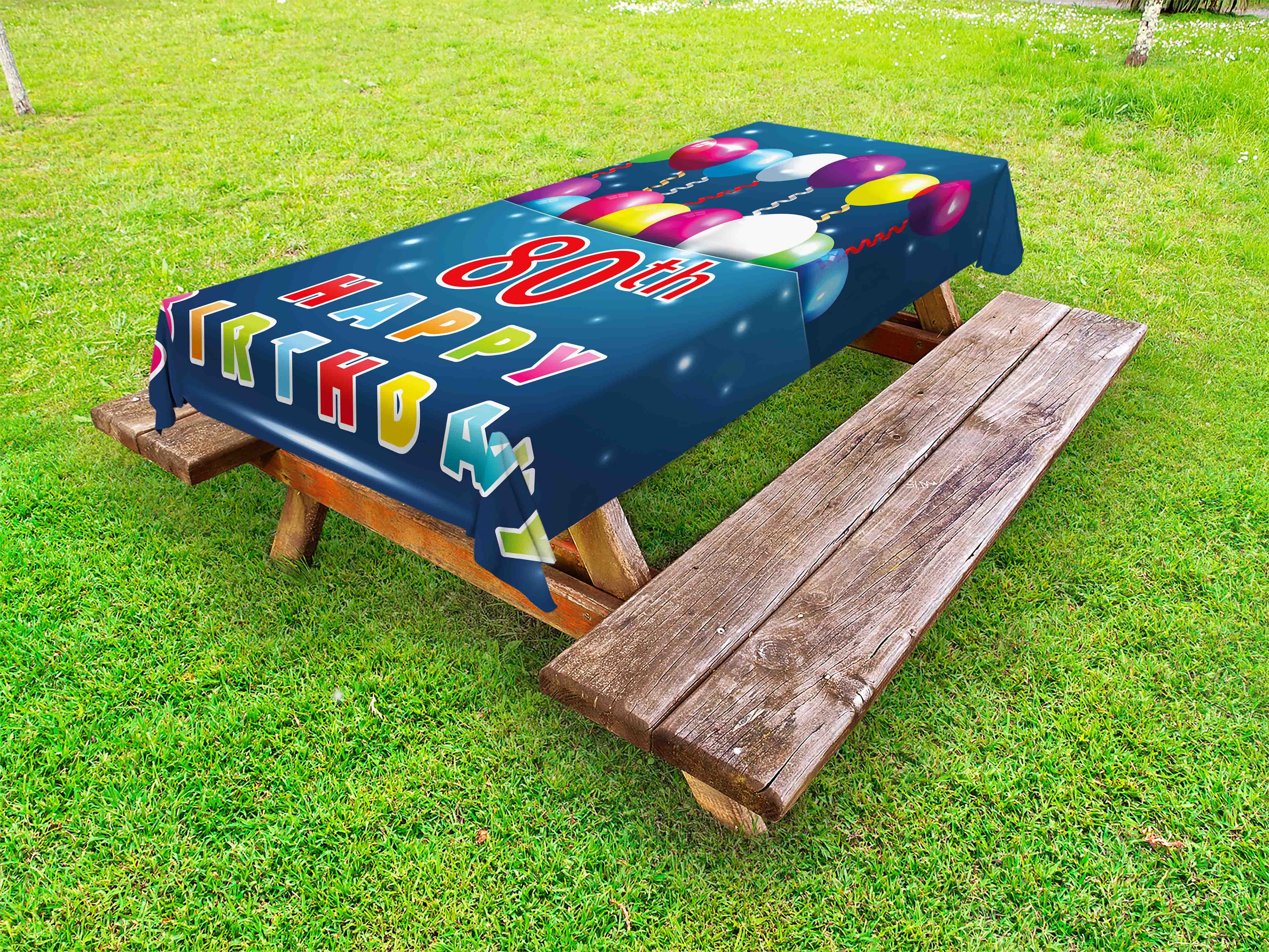 80th Birthday Outdoor Tablecloth, Happy Birthday Quote with Colorful ...