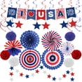 4th of July Party Decoration Set – Red White Blue Banner,Paper Fans ...