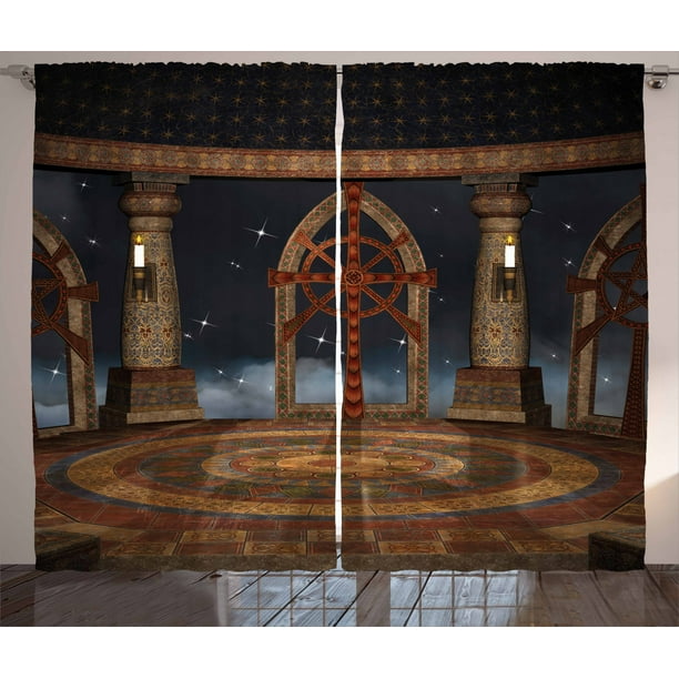 Medieval Decor Curtains 2 Panels Set, Gothic Temple in the Sky Large ...