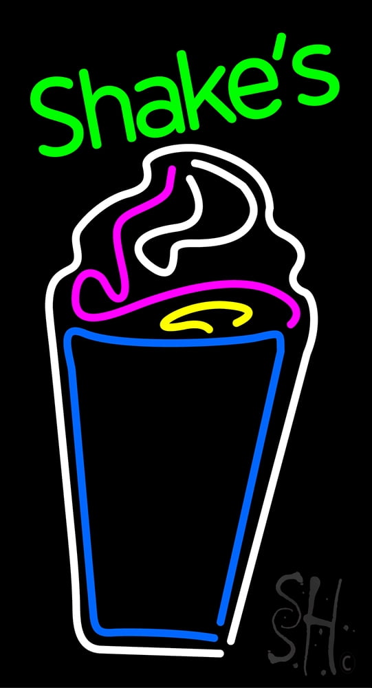 Shakes With Glass LED Neon Sign 20 x 37 - inches, Black Square Cut ...