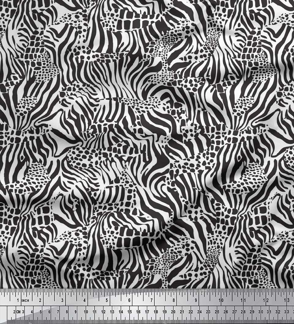 Soimoi White Modal Satin Fabric Leopard & Wild Animal Skin Print Fabric ...