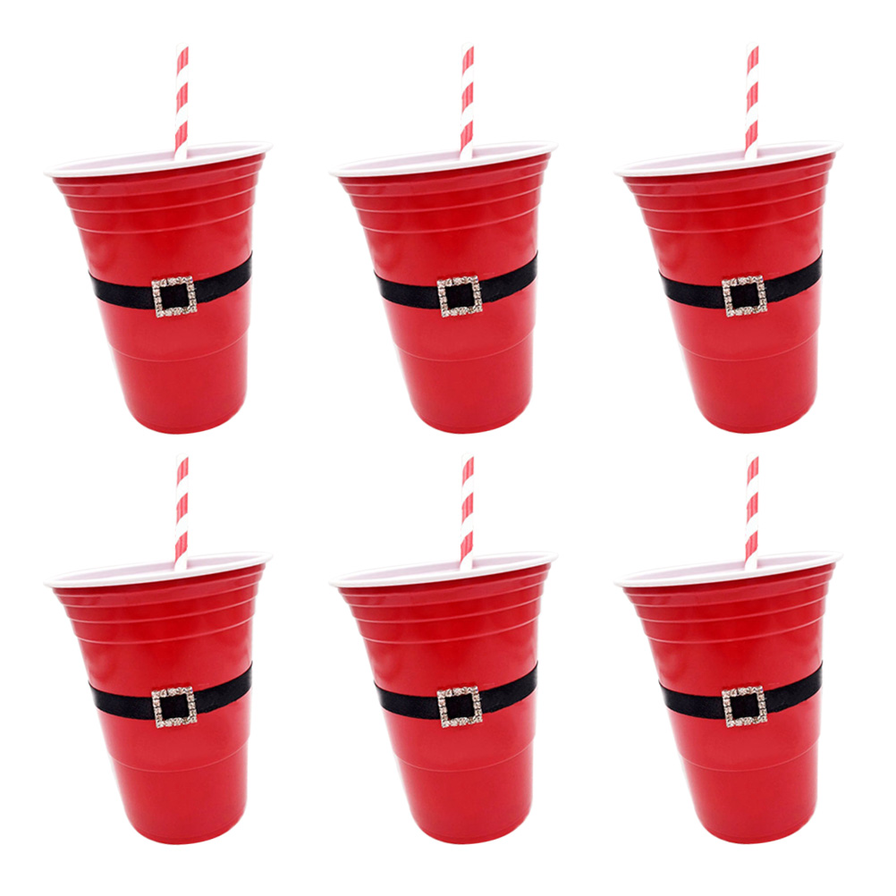 12pcs Christmas Plastic Cups Santa Belt Pattern Home Beverage Drinking ...