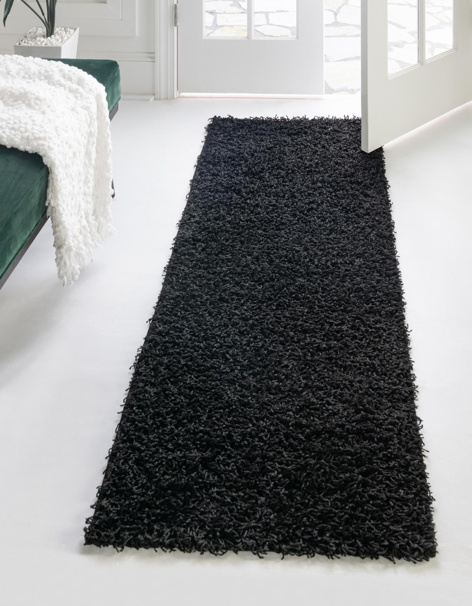 Rugs.com Comfort Solid Shag Collection Rug – 16 Ft Runner Jet Black ...