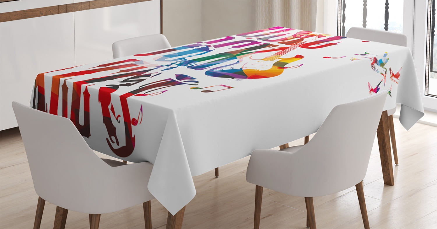 Musical Tablecloth, Music Rock Jazz Lettering with Bass Guitar ...