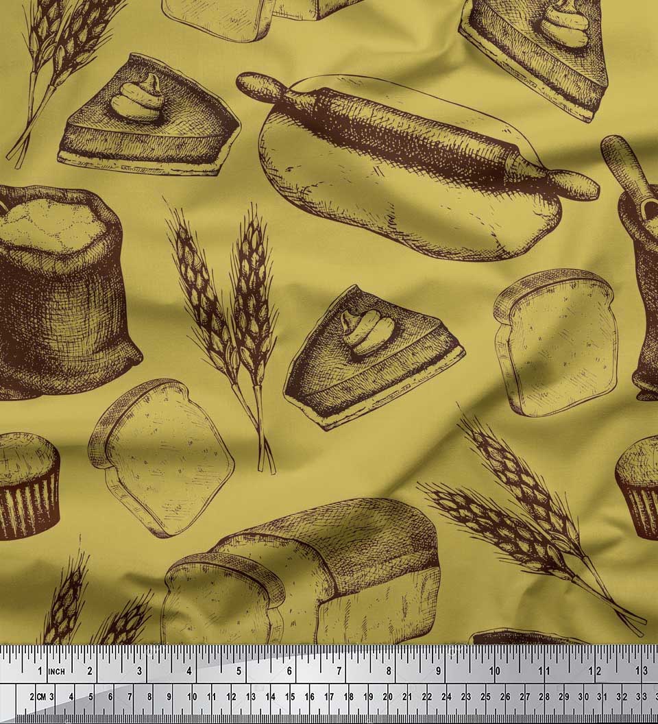 Soimoi Satin Silk Fabric Rolling Pin,Wheat & Sandwich Bread Food Print ...