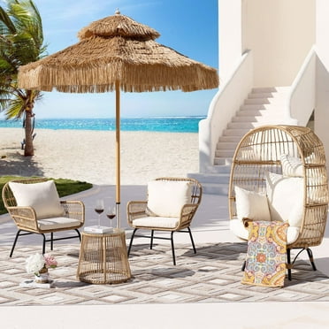 RADIATA 4 Pieces Boho Outdoor Bistro Chair Set with Egg Chair Wicker ...