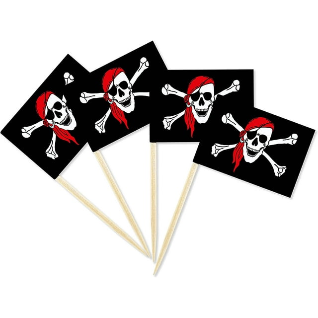 Pirate Jolly Roger Toothpick Flag with Red Bandana Mini Small Cupcake ...