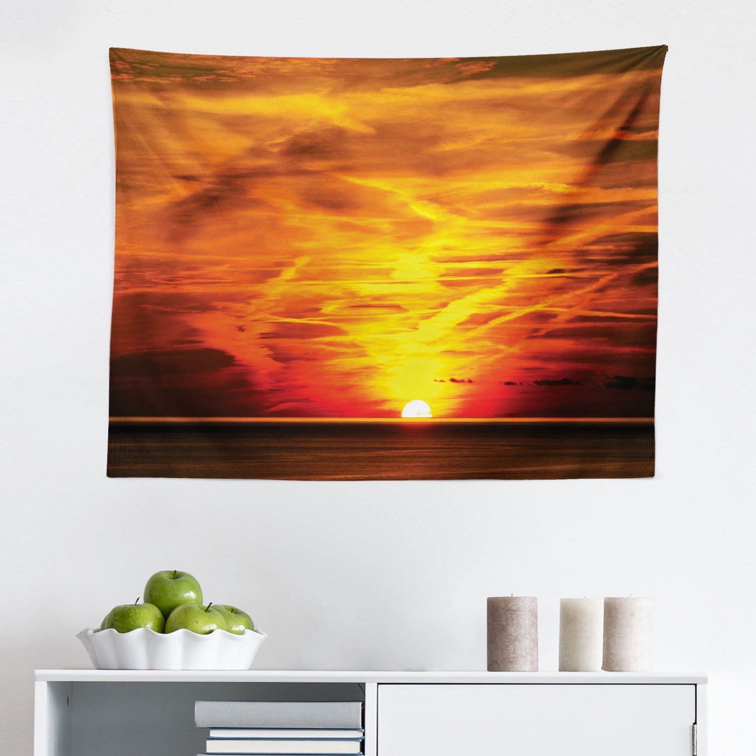 Landscape Tapestry, Sunburst on Cloudy Sky Rainy Weather Romantic View ...