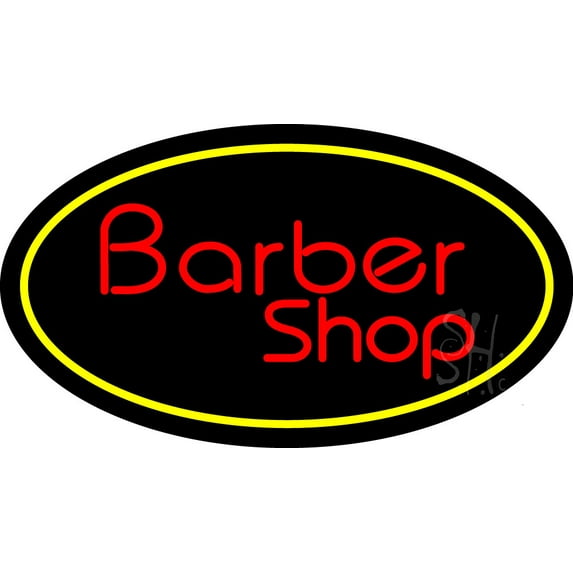 Red Barber Shop Oval Yellow Border LED Neon Sign 20 x 37 - inches ...