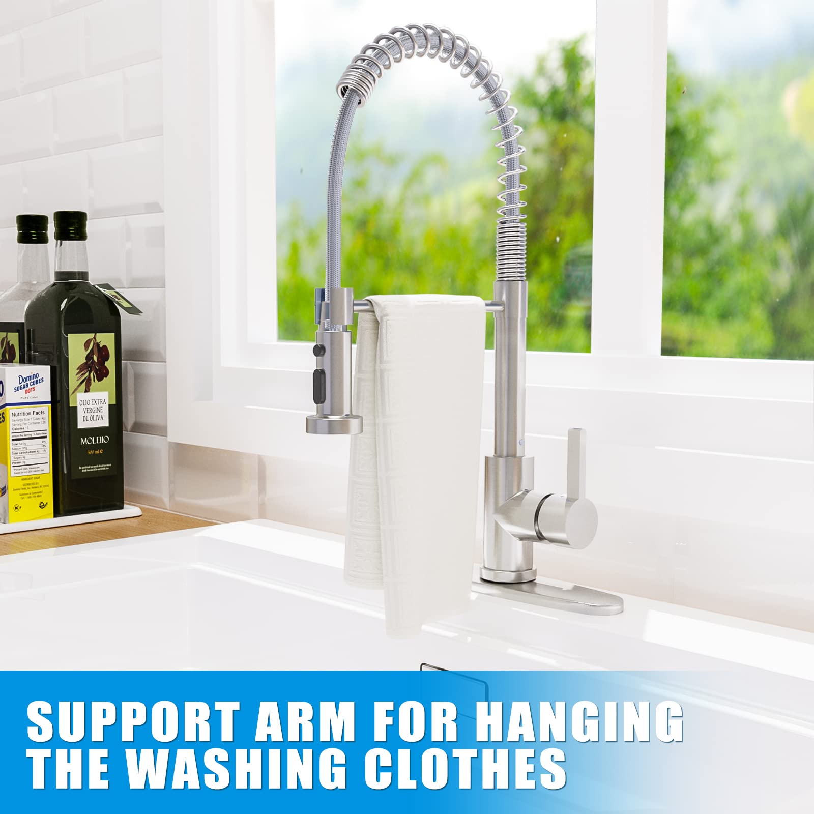 Brushed Nickel Spring Kitchen Sink Faucet with Pull Down Sprayer ...