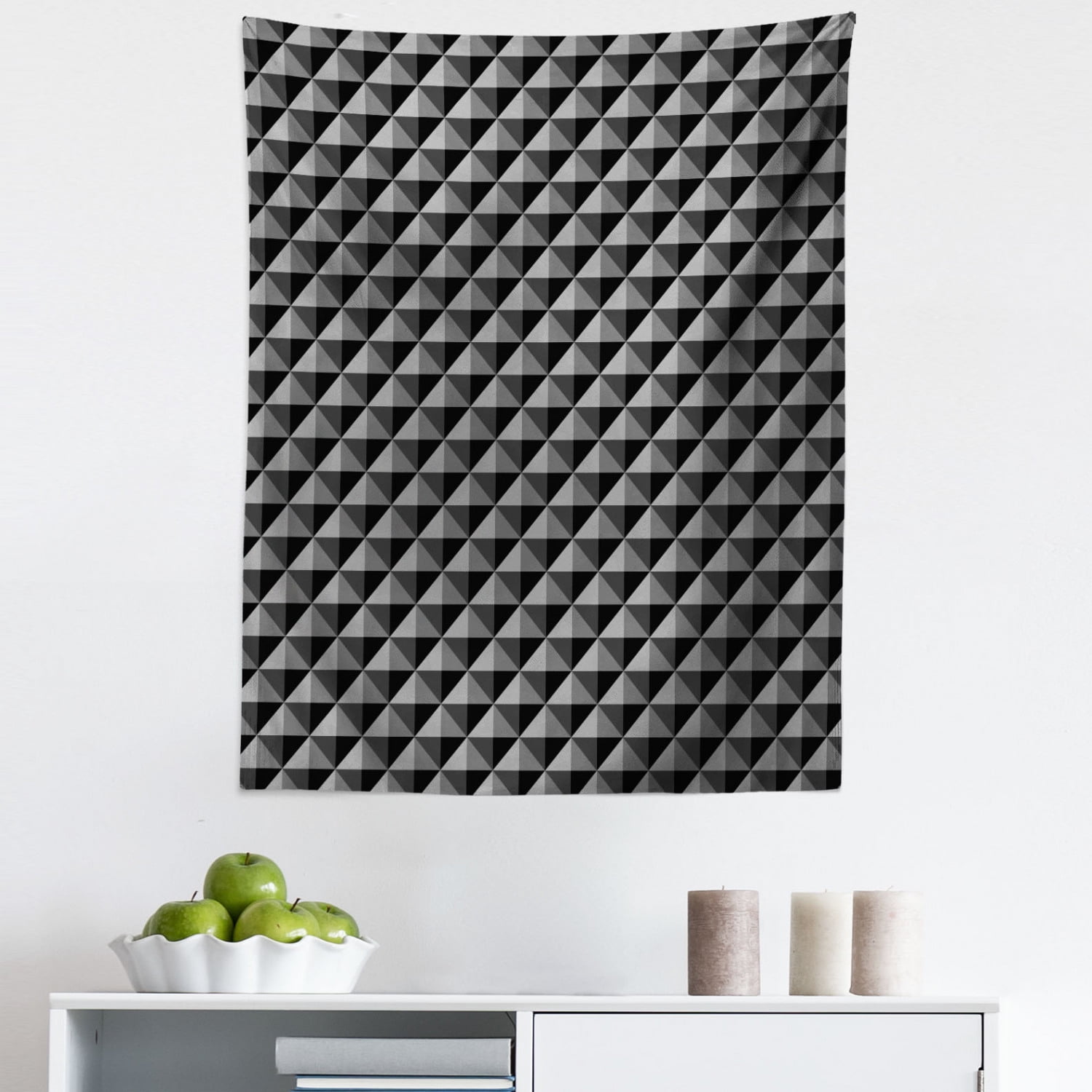 Dark Grey Tapestry, Abstract Monochromatic Pattern with Triangles ...