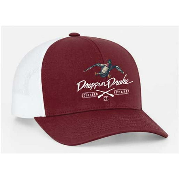 Droppin Drake Mallard Duck and Gun X Logo Mesh Back Trucker Hat-White ...