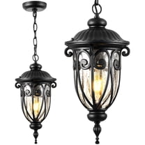 VIANIS Black Outdoor Pendant Light Lantern, Seed Glass, Modern ...
