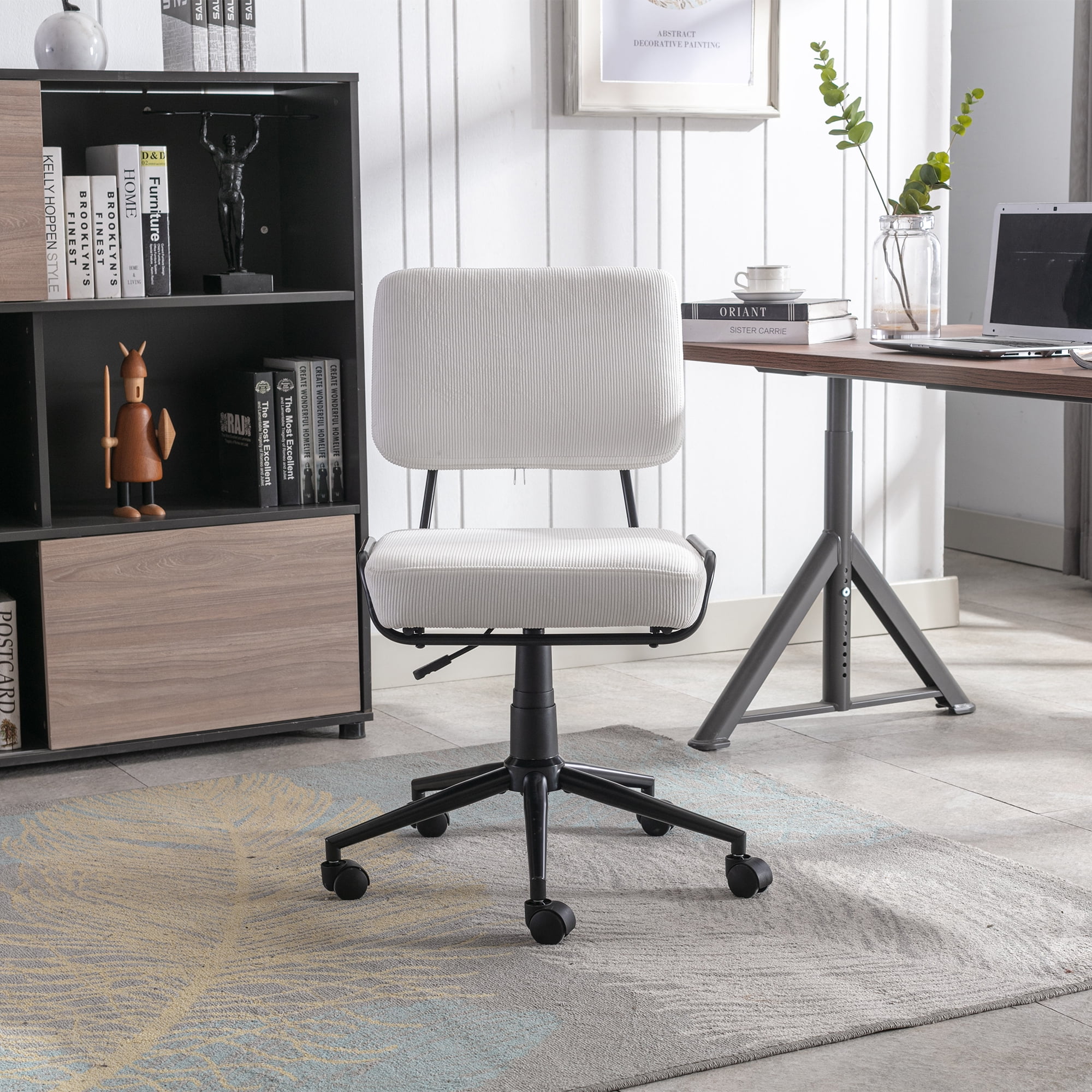 MAICOSY Corduroy Desk Swivel Rolling Chair with Wheels - White ...