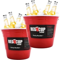 Reusable Red Plastic Ice Bucket for Parties, Large Beverage Tub, Set of ...