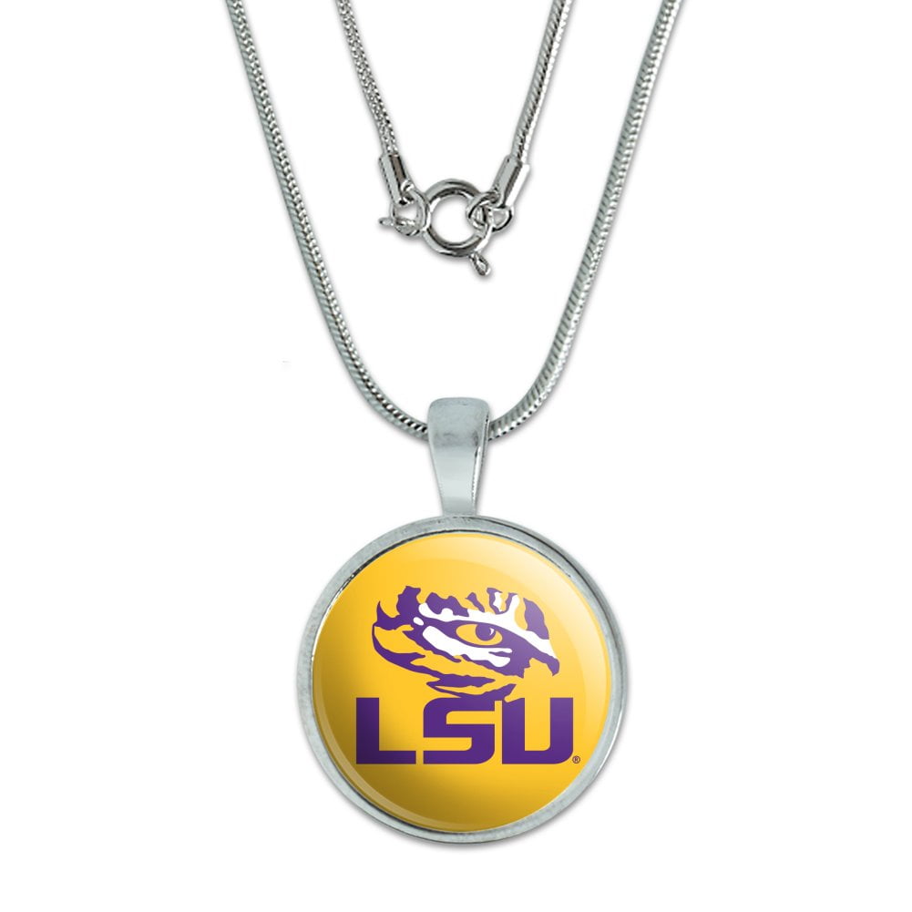 LSU Tiger Eye on Yellow 0.75" Pendant with Sterling Silver Plated Chain ...