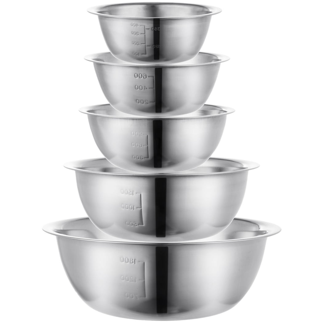 5PCS Stainless Steel Mixing Bowls, Deep Bottom Mixing Bowl Set, Nesting ...
