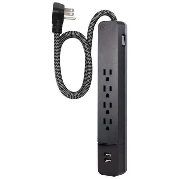 GE Pro 4-Outlet, 2-USB Surge Protector, 3ft., Black – 43631 - Walmart ...