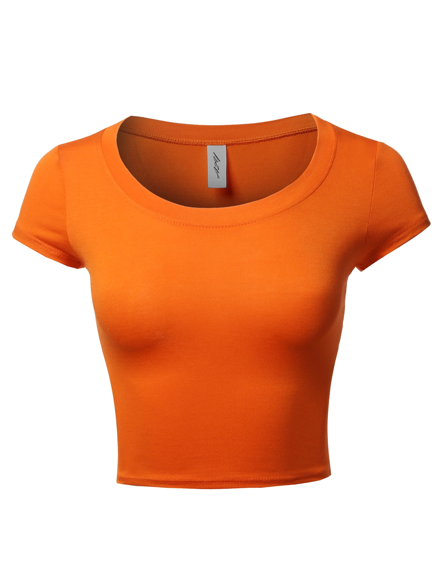 A2Y Women's Basic Solid Printed Scoop Neck Cap Sleeve Fitted Crop Rayon ...