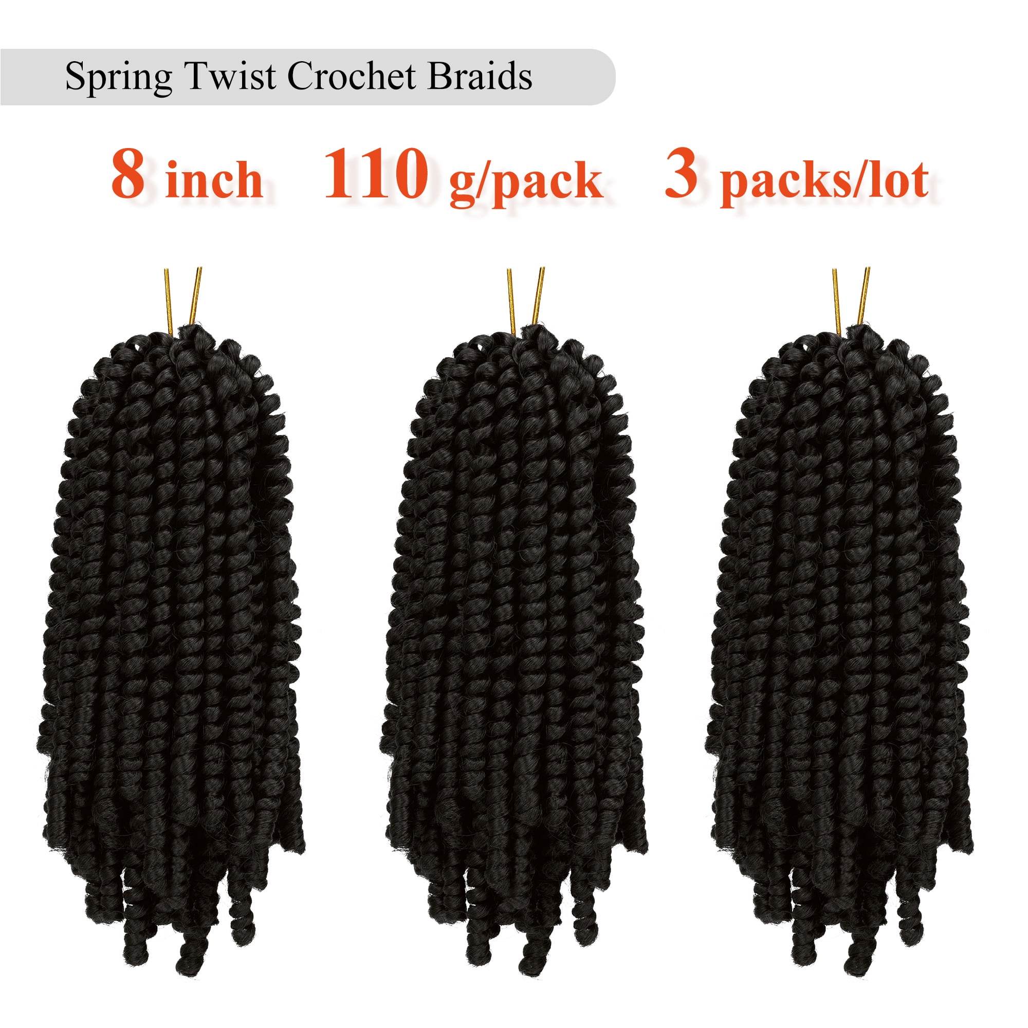 3 Packs Pre-twisted Spring Twist Hair 8 inch Fluffy Pre-Twisted Passion ...