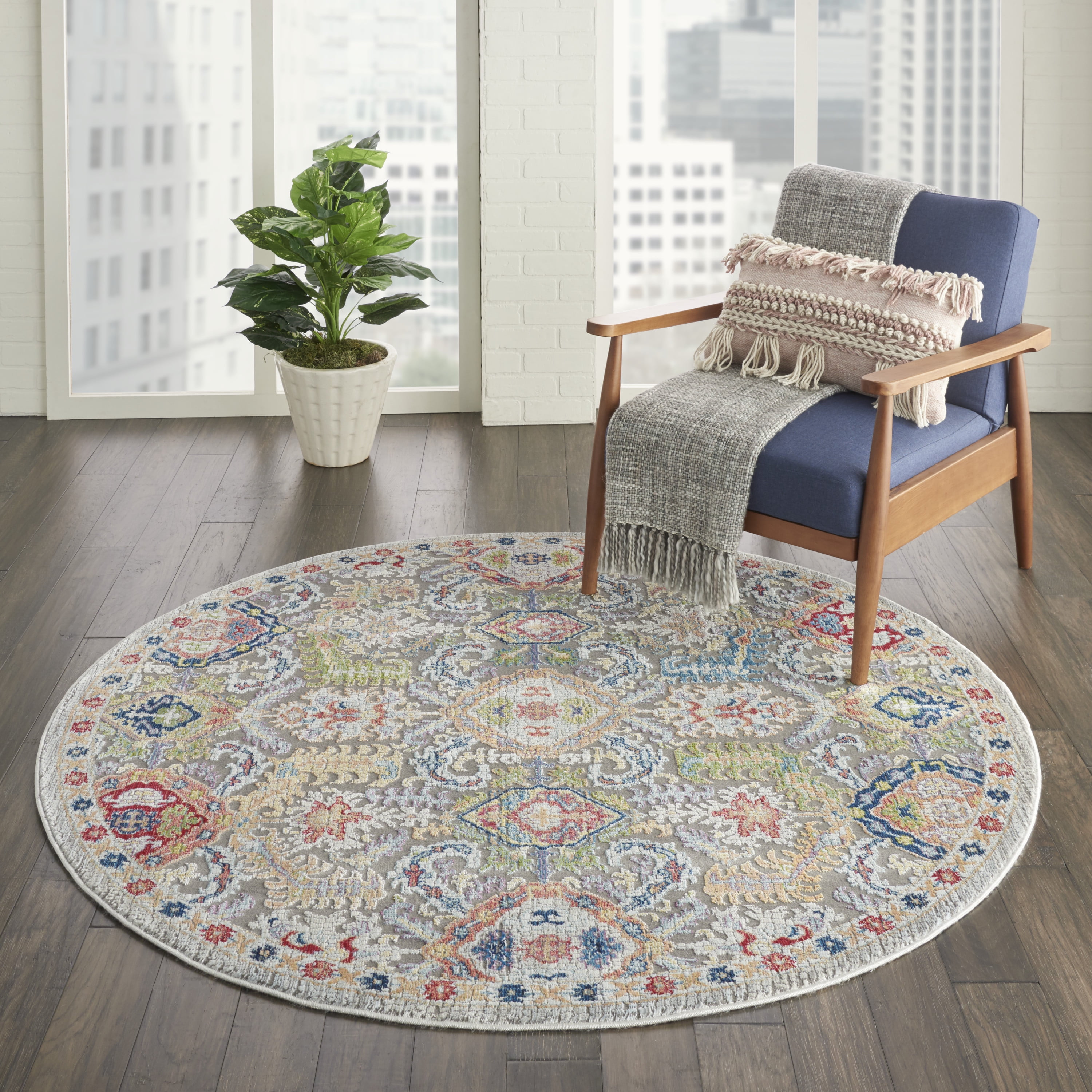 Nourison Global Vintage Bohemian Grey/Multicolor 6' x ROUND Area Rug ...