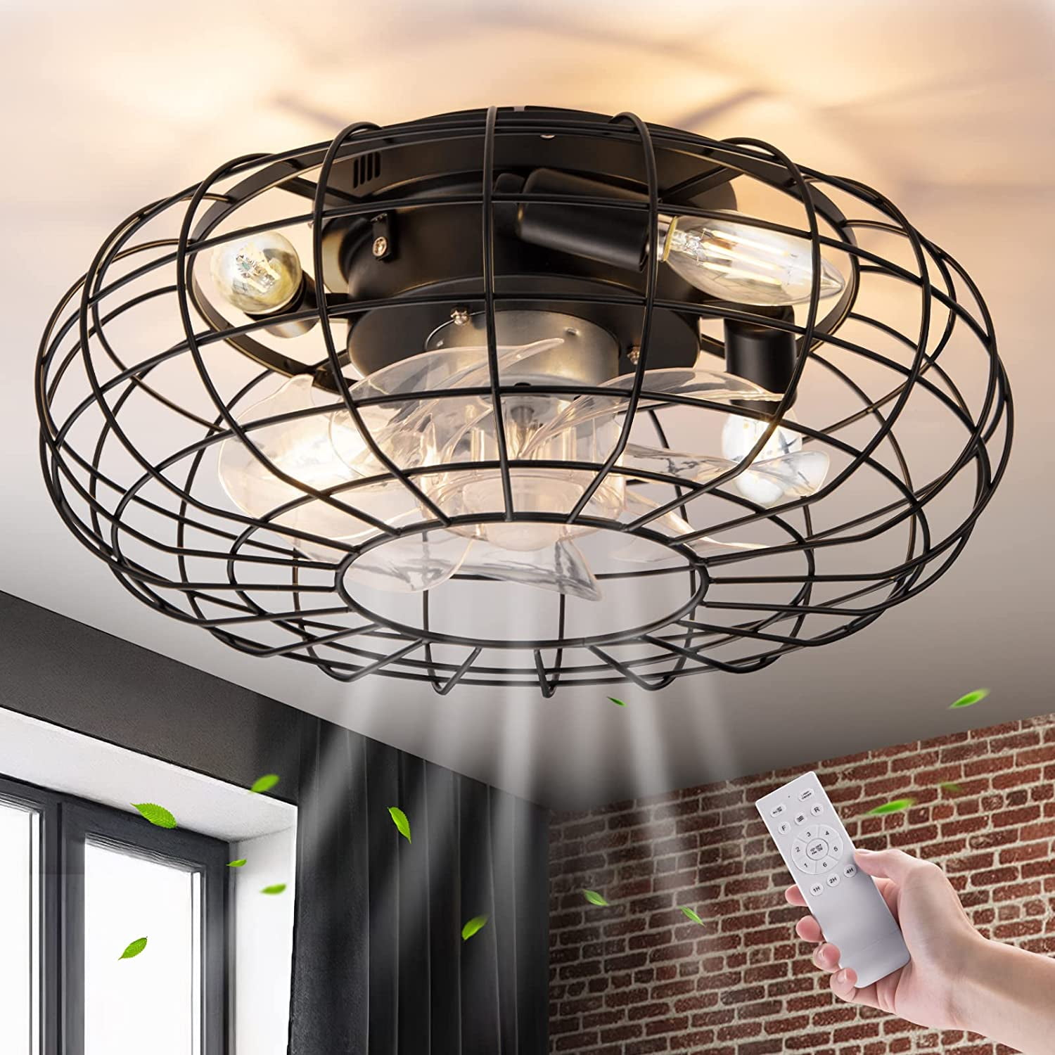 Flush Mount Caged Ceiling Fan With Light | Shelly Lighting Flush Mount Caged Ceiling Fan With Light | Shelly Lighting